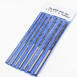 NUZAMAS 300mm Extra Long Twist Drill Bits, Set of 7 Hardened High Carbon Steel Tools 4-10mm for Wood Hole Cutter Drilling