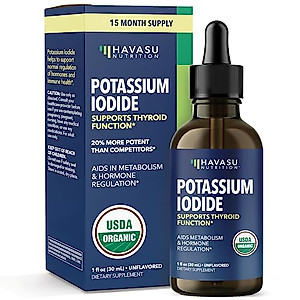 Potassium Iodide Liquid | Vegan Iodine Supplement for Thyroid Support | Organic Iodine Drops | Metabolism Support | 1-Year Supply