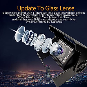 4 Pin Stable 12V 24V CCD Car Parking Reverse Camera Waterproof 18 Led IR Night Vision Wide View Angle Cab Backup Camera for Truck Pickup Trailer Bus RV Caravan+4 Pin 10m Connector Cable