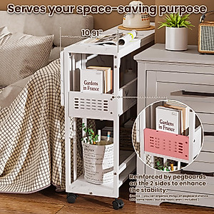 Gezen Folding Desk with Double Storage Shelves, Small Rolling Desk with Wheels for Living Room Bedroom, Mobile Computer Desk Portable Laptop PC Desk Writing Table for Small Space, 31.5", White Marble