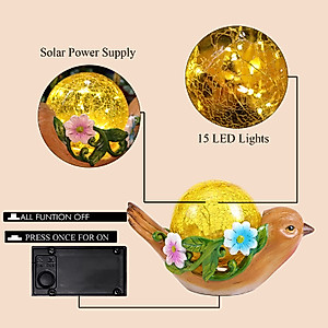 CTgift Garden Bird atue, Garden Bird Sculptures with Solar LED Lights for Artiic Deration of Outdoor Sidewalks, Patios, and Lawns