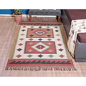Chouhan International Kilim Rug Wool Jute Rug, Kilim Dhurrie Wool and Jute Rug Handmade for Living for Room (8x10 Ft) KLM- 11