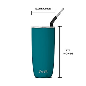 S'well Stainless Steel Tumbler with Straw and Slide-Open Lid, 24oz, Peacock Blue, Triple Layered Vacuum Insulated Containers Keeps Drinks Cold for 18 Hours and Hot for 5, BPA Free