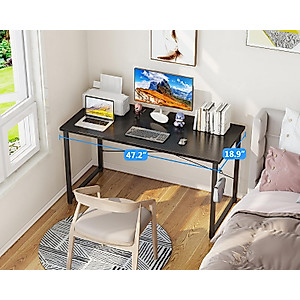 Casaottima 48 Inch Small Computer Desk for Home Office, Study Writing Table for Small Spaces, Simple Modern Desk with Headphone Hooks, Black