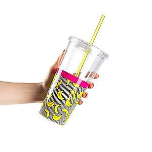 Mustard Banana Double Wall Plastic Straw Cup, 20oz, 568ml, Large