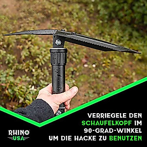 RHINO USA Folding Survival Shovel w/Pick - Heavy Duty Carbon Steel Military Style Entrenching Tool for Off Road, Camping, Gardening, Beach, Digging Dirt, Sand, Mud & Snow.