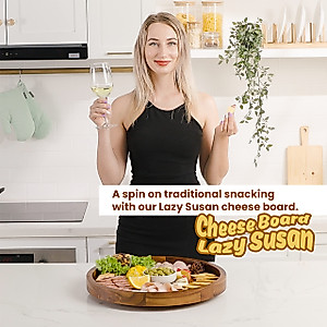 RABAHA 16" Acacia Lazy Susan Organizer for Table - Wooden Lazy Susan Turntable for Cabinet - Kitchen Turntable Storage Food Bins Container for Pantry, Countertop (Acacia Wood)