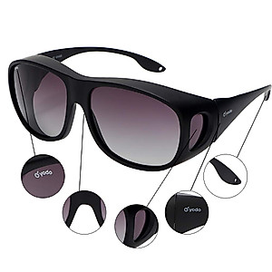 yodo Fit Over Glasses Sunglasses with Polarized Lenses for Men and Women,Black Frame/Gray Purple Lens