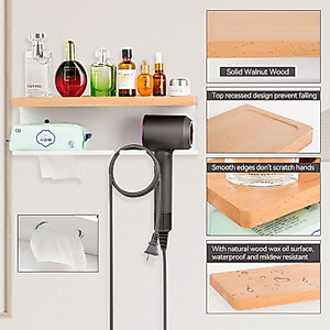 Towood Lifee Hair Dryer Holder, Blow Dryer Holder Wall Mounted, Solid Wood Hair Tool Organizer with Shelf, Storage Rack for Bathroom, Bedroom, Hair Salon, Natural