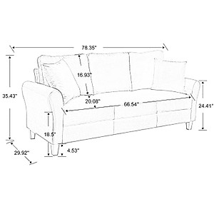 VITOVMA 3-Seater Sofa Couch for Living Room, Modern Comfy Sofa with Thick Spring-Bag Seats and Removable Back Cushions, Rounded Arm (Black)