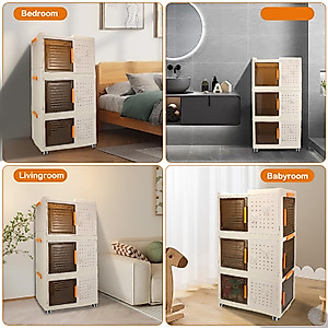 FZANVAN Collapsible Plastic Storage bin with Doors, pegboard, Hooks, and Wheels, Easy to Move, Suitable for Living Room, Bedroom, Laundry Room, and Small Spaces