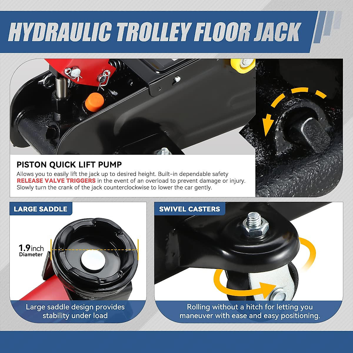 Auto Dynasty 2 Ton Floor Jack with Jack Stands, Heavy Duty Steel Hydraulic Racing Floor Jack with Single Piston Quick Lift Pump, Hydraulic Trolley Service Car Jack, Red/Black