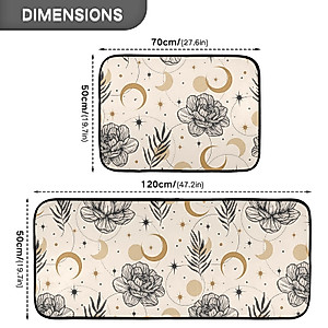 NFMILI (Boho Floral Moon) Kitchen Mat 2 PCS Cushioned Anti-Fatigue Kitchen Rug, Waterproof Non-Slip Floor Mats Thick Ergonomic Comfort Standing Mat for Kitchen Sink Laundry Room Bedroom Living Room