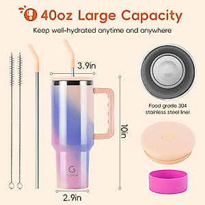 VUSIGN 40 oz Tumbler with Handle and Straw Lid, Stainless Steel Vacuum Insulated Tumbler Travel Mug Water Bottle Cup for Water Iced Tea Coffee Smoothie Car, Carnival