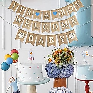 MEEDEE Welcome Baby Banner It's A Boy Banner Burlap Baby Shower Banner For Baby Shower Decorations Rustic Baby Shower Banner Hanging Bunting For Safari Baby Shower Decorations, 3 Pieces