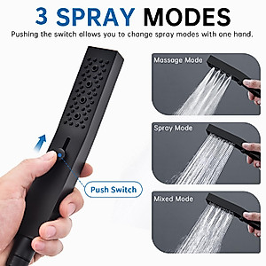 G-Promise All Metal Handheld Shower Set with 3-Function Shower Wand, included Handheld Holder to Control Shower Wand on/off Switch and 70 Inch Tangle-Free Stainless Steel Hose