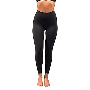 90 Degree By Reflex Ankle Length High Waist Power Flex Leggings - 7/8 Tummy Control Yoga Pants - Black - Large
