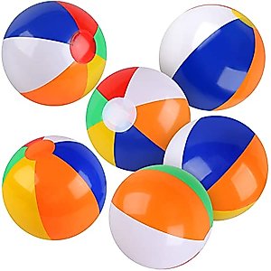 6 Packs Beach Ball, PVC Beach Balls Bulk, Classic Rainbow Mini Beach Balls, Diameter 10” Outdoor Sports Beach Balls for Pool Party Gift Decoration, Beach Toys, Pool Toys Water Games Seaside