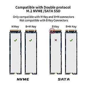 SSK Aluminum M.2 NVME SATA SSD Enclosure Adapter, USB 3.2 Gen 2 (10 Gbps) to NVME PCI-E SATA M-Key/(B+M) Key Solid State Drive External Enclosure Support UASP Trim for NVME/SATA SSDs 2242/2260/2280