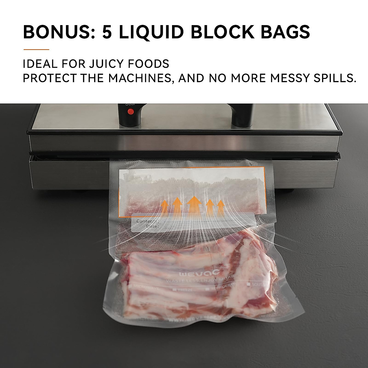 6" x 10" Precut Vacuum Sealer Bags, 200 Count, Includes 5 Liquid Block Bags & 5 Bone Guard Pieces, Heavy Duty for Food Storage, Sous Vide & Meal Prep, Wevac
