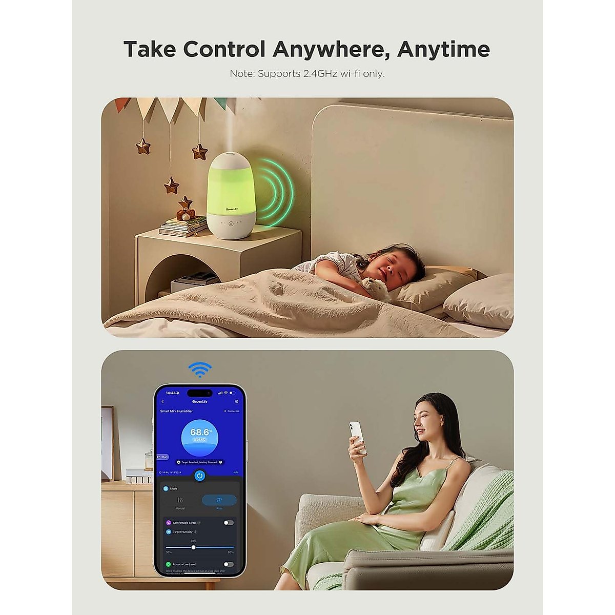 GoveeLife Smart Mini Humidifier for Baby Nursery, Top Fill Cool Mist Humidifier with Scent Diffuser & Nightlight, Built-in Sensor, Works with Alexa, Ultrasonic Humidifiers for Home, Bedroom and Plants