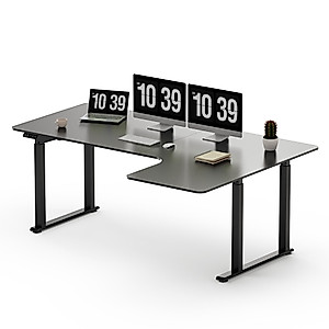 SANODESK L Shaped Standing Desk with Dual Motor 4-Leg Lift, Electric Height Adjustable Desk with Memory Presets for Home Office(71x32 Joint Boards,Black)