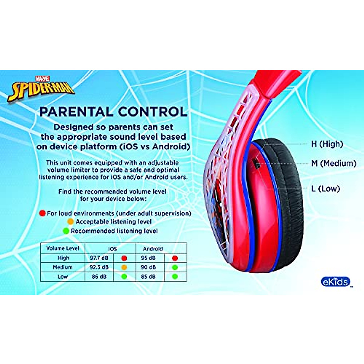 Spiderman Kids Headphones, Adjustable Headband, Stereo Sound, 3.5Mm Jack, Wired Headphones for Kids, Tangle-Free, Volume Control, Foldable, Childrens Headphones Over Ear for School Home, Travel