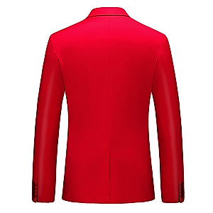 MOGU Mens Slim Fit One Button Casual Blazer Jacket US Size 42 Bright Red