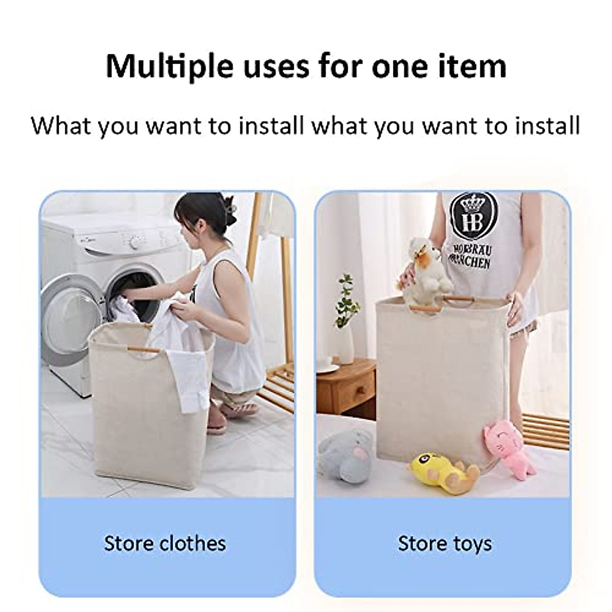CYlovinho Laundry Baskets, Freestanding Laundry Hamper with Long Reinforced Handles, Large Waterproof Clothes Hamper Organizer, Collapsible Lightweight Hampers for Laundry, Clothes,Toys,Grey