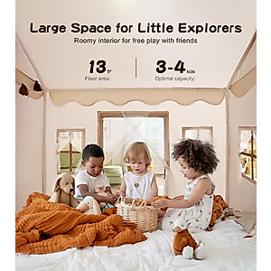 Large Kids Tent with mat, Star Lights, Tissue Garland, Play Tent Indoor & Outdoor, Kids Play Tent for Girl & Boy Aged 3+, Kids Tent for Toddler, 52" x35" x 52" Play House with Windows, Washable