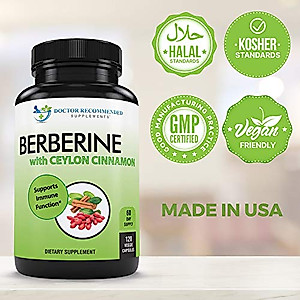 DOCTOR RECOMMENDED SUPPLEMENTS Berberine with Ceylon Cinnamon - 1200mg Berberine & 100mg Organic Ceylon Cinnamon - 120 Veggie Capsules, Healthy Immune System & Gastrointestinal Wellness