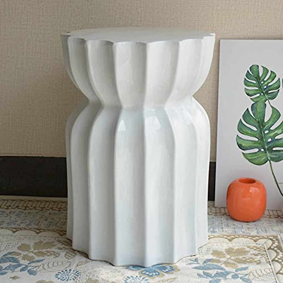 FAIRAH Modern Light Luxury Ceramic Stools, Retro Lotus Ceramic Drum Stools, Round Pier Chairs, Suitable for Balconies and Open-air Gardens. (Color : G)