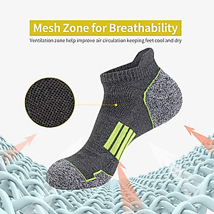 JOYNÉE Mens Athletic Ankle Sports Running Low Cut Tab Socks for Men 6 Pairs,Grey1,Sock Size 10-13