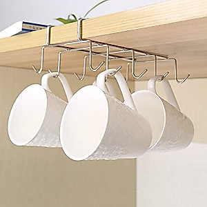 fannybuy 10 Hooks Mug Holder Under Shelf Coffee Mug Cups Wine Glasses Storage Drying Rack Cabinet Hanging Organizer Stainless Steel