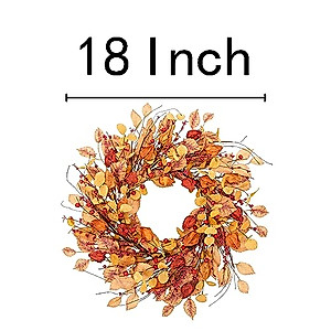 VGIA 18 Inch Fall Wreath Fall Leaves Wreath Autumn Wreath for Front Door Artificial Autumn Wreath with Cape Gooseberries and Berries Fall Decorations with Fall Plants for Home Wall and Window