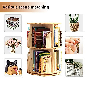 Lexza Bookshelf for Kids,2 Tier 360° Rotating Stackable Shelves Bookshelf Organizer, Standing Bookcase Storage Rack, Bookshelves for preschoolers' classrooms,Daycare,bedrooms,Nursery,playrooms.