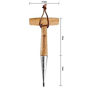 RainboWiner Garden Hand Dibber with Measurements, Bulb Planter Tool - 11 Inch Wooden Handle Stainless Steel Handheld Gardening Dibbler for Garlic Tulip Daffodil Vegetable Seed Planting