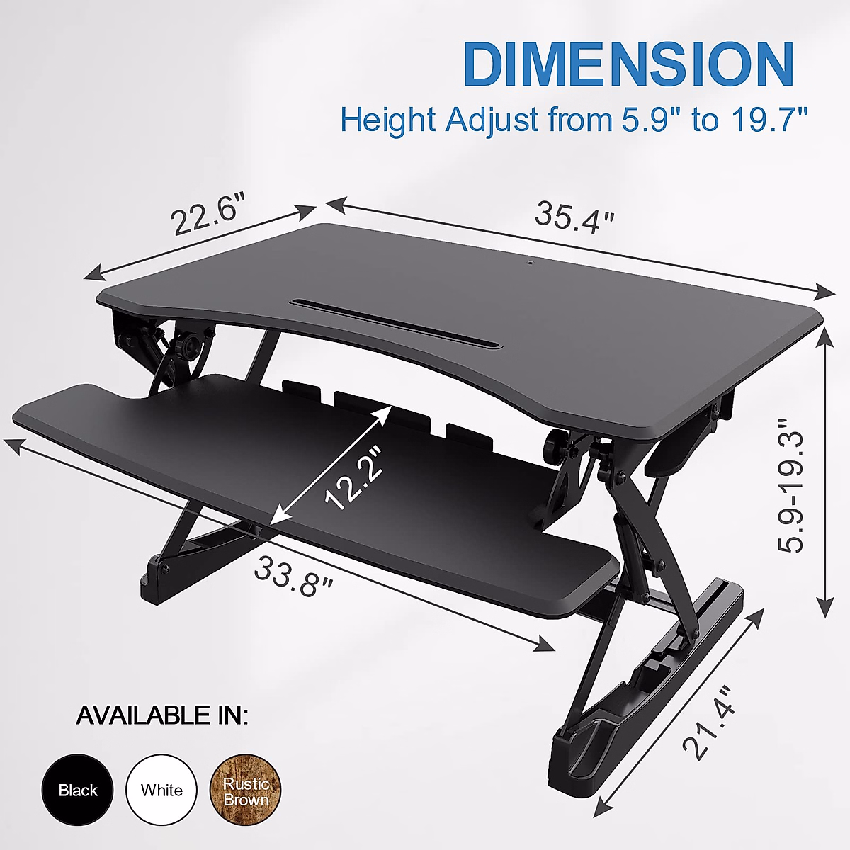 Joy Seeker Standing Desk Converter 35 Inches Height Adjustable Sit to Stand Desk Riser Dual Gas Springs Stand up Desk with Wide Keyboard Tray for Laptops Dual Monitor Riser Workstation, Black