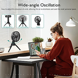 CONBOLA Portable Battery Operated Fan with LED Lantern, 270° Oscillating Fan 10400mAh Outdoor Small Rechargeable Camping Fan, Personal Desk Fan with Hanging Hook for Tent, Bedroom, Office
