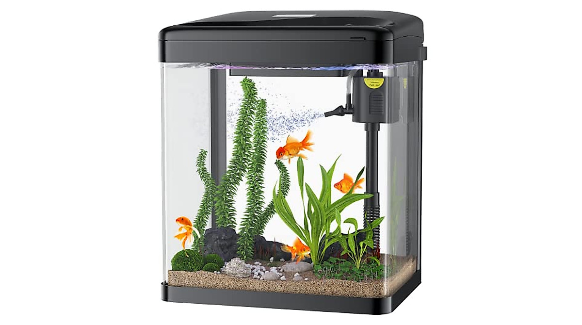 PONDON 2-Gallon Betta Fish Tank with Filter & Light - Compact Aquarium