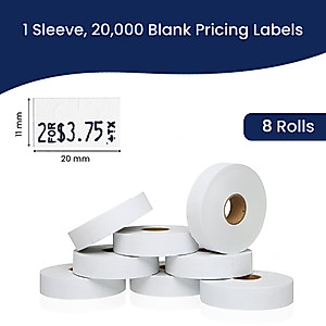 White Pricing Labels for Monarch 1131 Price Gun - 1 Sleeve, 20,000 Blank Marking Labels - with Ink Roll Included