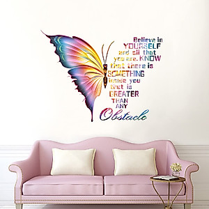 Mfault Inspirational Butterfly Believe in Yourself Quote Wall Decals Stickers, Large Motivational Saying Decoration Teens Girls Bedroom Living Room Art, Positive Phrase Women Home Kitchen Decor
