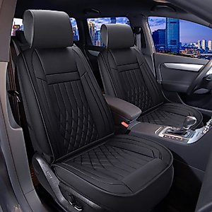 Tallew 2 Pieces Car Seat Covers Front Seat Vehicle Cushion Cover Waterproof Black Interior Covers Faux Leather Seat Covers Universal Car Sit Covers Fit for Most Cars Automotive Seat Accessories