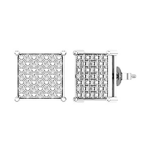 Dazzlingrock Collection 0.35 Carat (ctw) White Diamond Iced Hip Hop Square Shape Unisex Stud Earrings in 925 Sterling Silver in Push Back