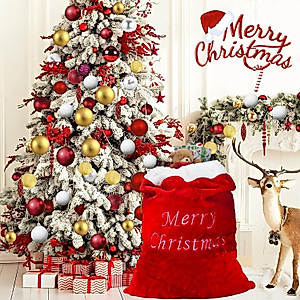 Luxury Oversized Velvet Santa's Gift Sack 3D Plush Faux Fur Cuff with Cord Drawstring – 34" Tall x 24" Wide