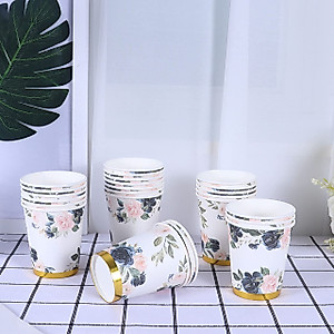 Bridal Shower Paper Plates Navy Blush Floral, 24 Guests, Gender Reveal, Gold Foil Dinner, Dessert, Cups, Gold Straws, Napkins, Baby Shower Decorations Birthday Wedding Anniversary Twins Party Supplies