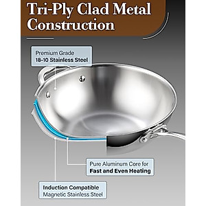 Cooks Standard Wok Multi-Ply Clad Stir Fry Pan, 13" with High Dome lid, Silver