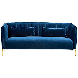Amazon Brand – Rivet Frederick Mid-Century Channel Tufted Velvet Sofa Couch, 77.5"W, Navy Blue