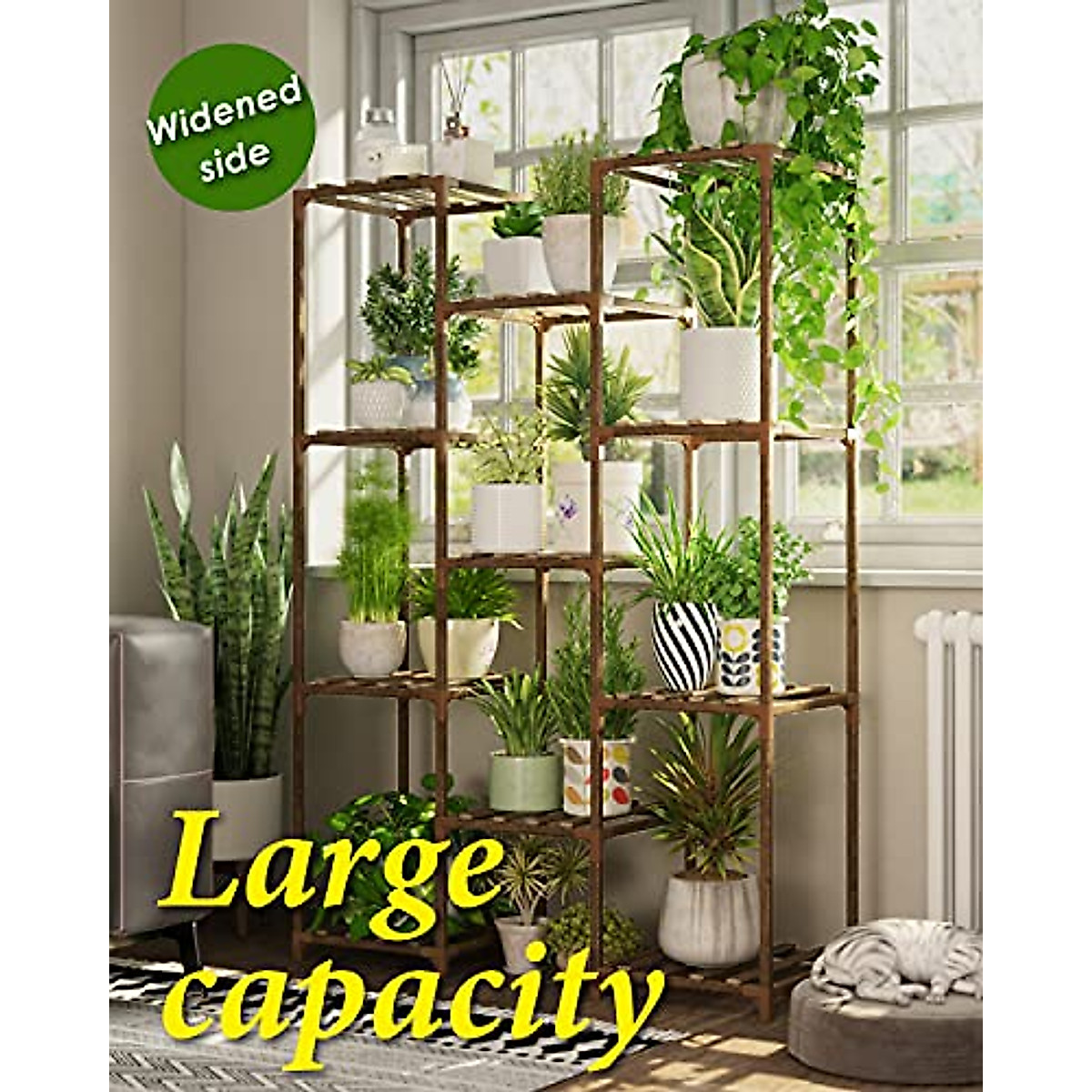 Bamworld Plant Stand Indoor Plant Shelf Tall Large Plant Shelves Holder Wood for Living Room Outdoor Plant Rack Indoor Multiple Plants Patio Balcony Garden