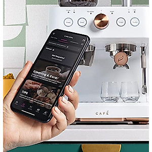 Café Bellissimo Semi Automatic Espresso Machine + Milk Frother | WiFi Connected, Smart Home Kitchen Essentials | Built-In Bean Grinder, 15-Bar Pump & 95-Ounce Water Reservoir | Matte White